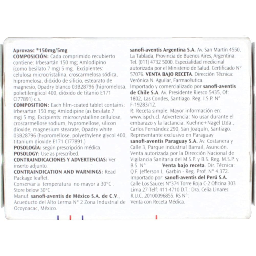 Aprovasc (150+5)Mg Caja X 28 Tabletas Recubiertas