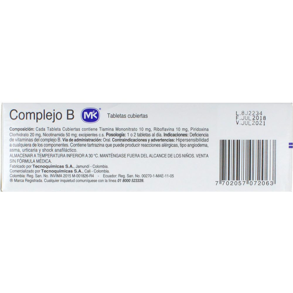Complejo B Tabletas Cubiertas Blister X 10