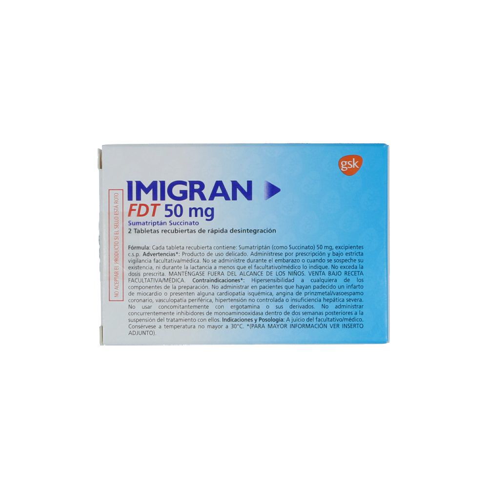 Imigran FDT Tabletas Recuebiertas de Rapida Desintegración 50Mg Caja X 2