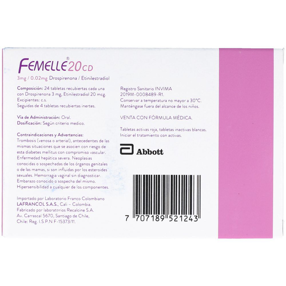 Femelle 20 Cd 3Mg+20Mcg Caja X 28 Tabletas