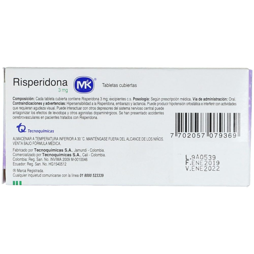 Risperidona Mk 3Mg Caja X 20 Tabletas Recubiertas