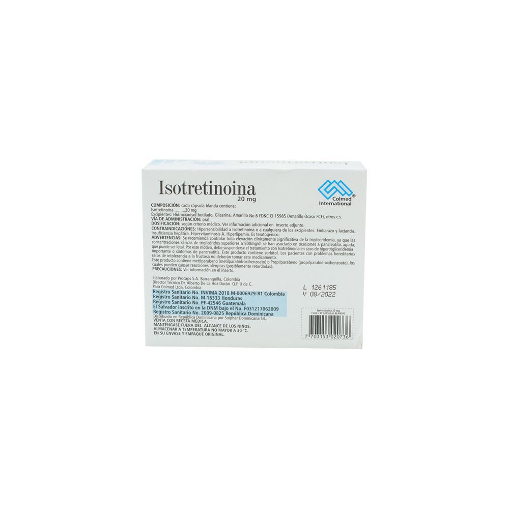Isotretinoina 20Mg Cápsulas Blandas Caja X 30