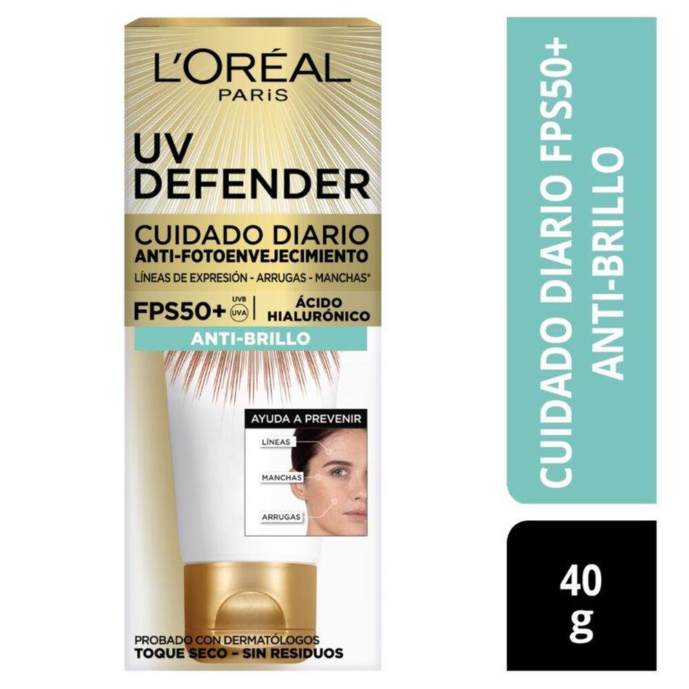 Crema Cuidado Diario Anti-Brillo Loreal Paris Uv Defender Anti-Fotoenvejecimiento Fps 50+ Tubo X ...
