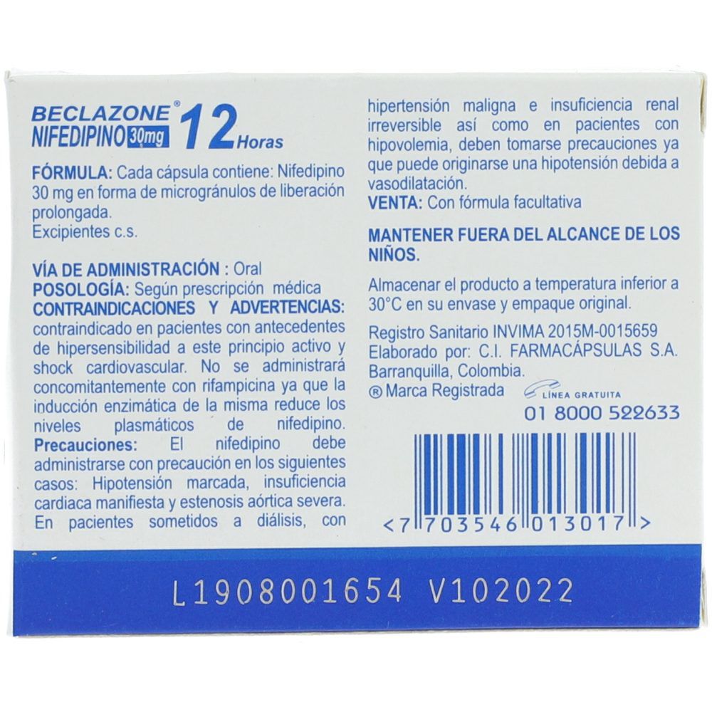 Beclazone 12 Horas 30 Mg Capsulas Liberación Prolongada Caja X 10