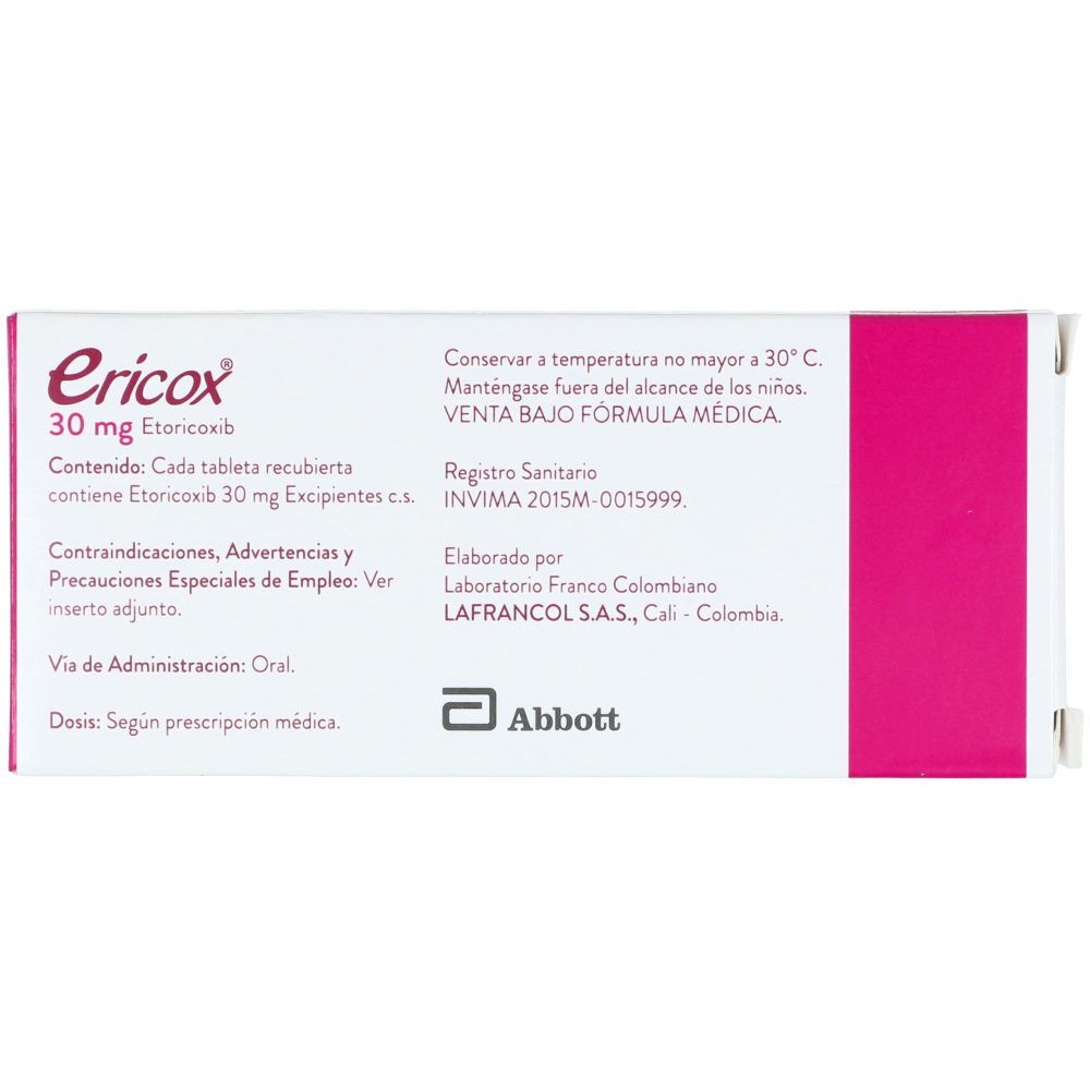 Ericox 30Mg Caja X 10 Tabletas Recubiertas