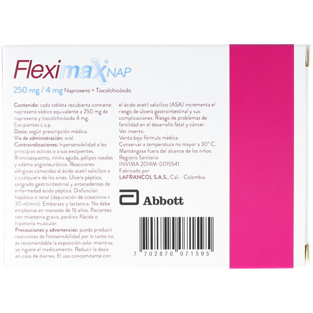 Fleximax Nap 250+4Mg Caja X 14 Tabletas Recubiertas