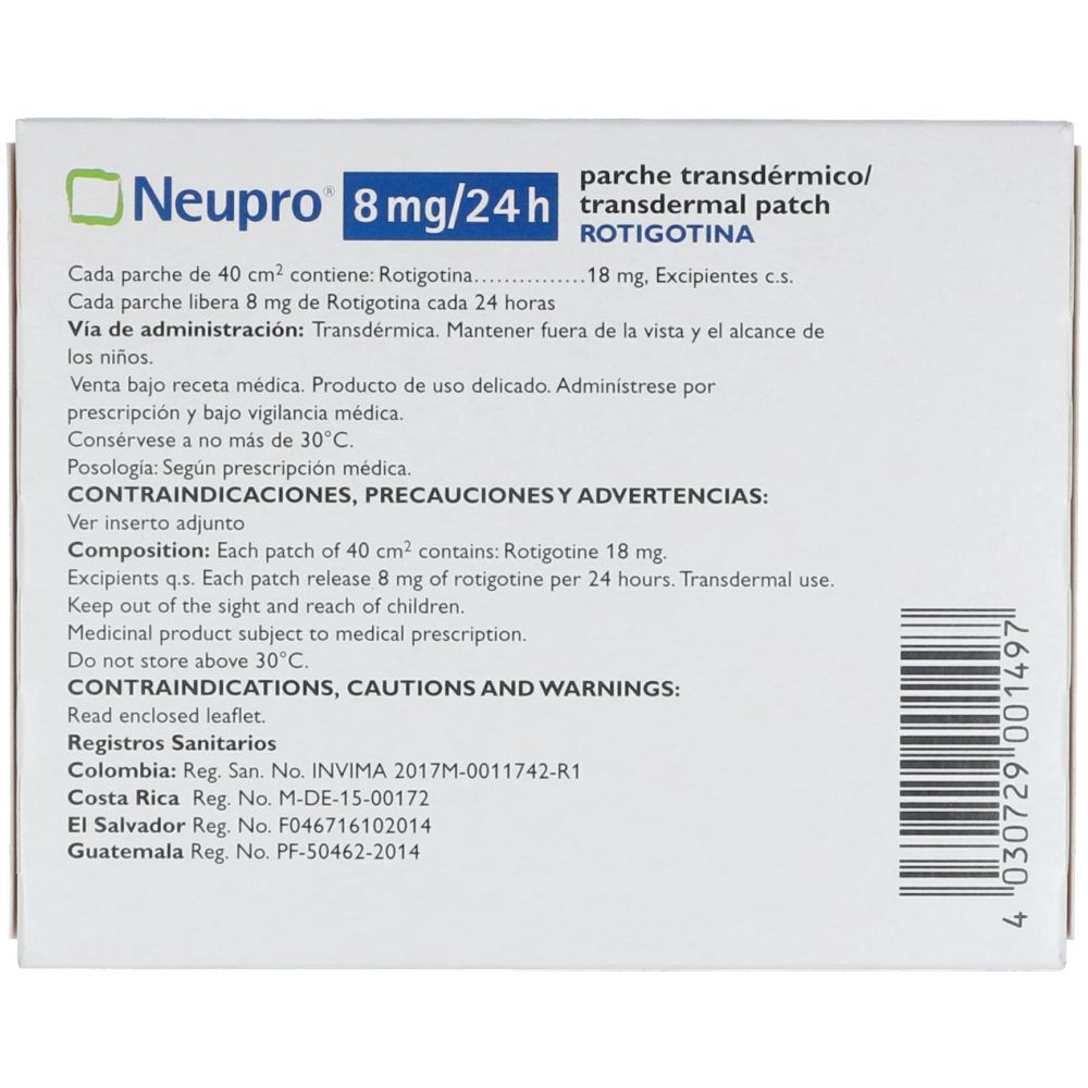 Neupro 8Mg/24H Caja X 14 Parche Transdérmico