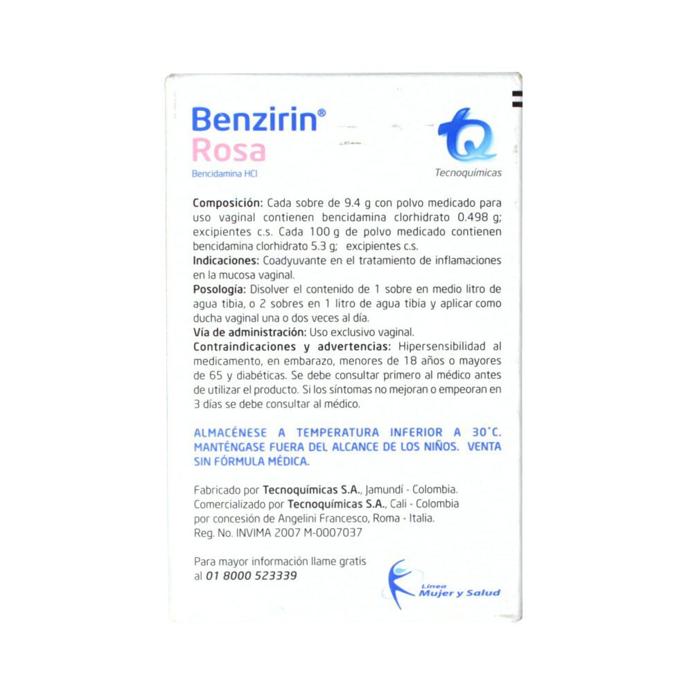 Benzirin Rosa 0,50% Polvo Sobre Individual