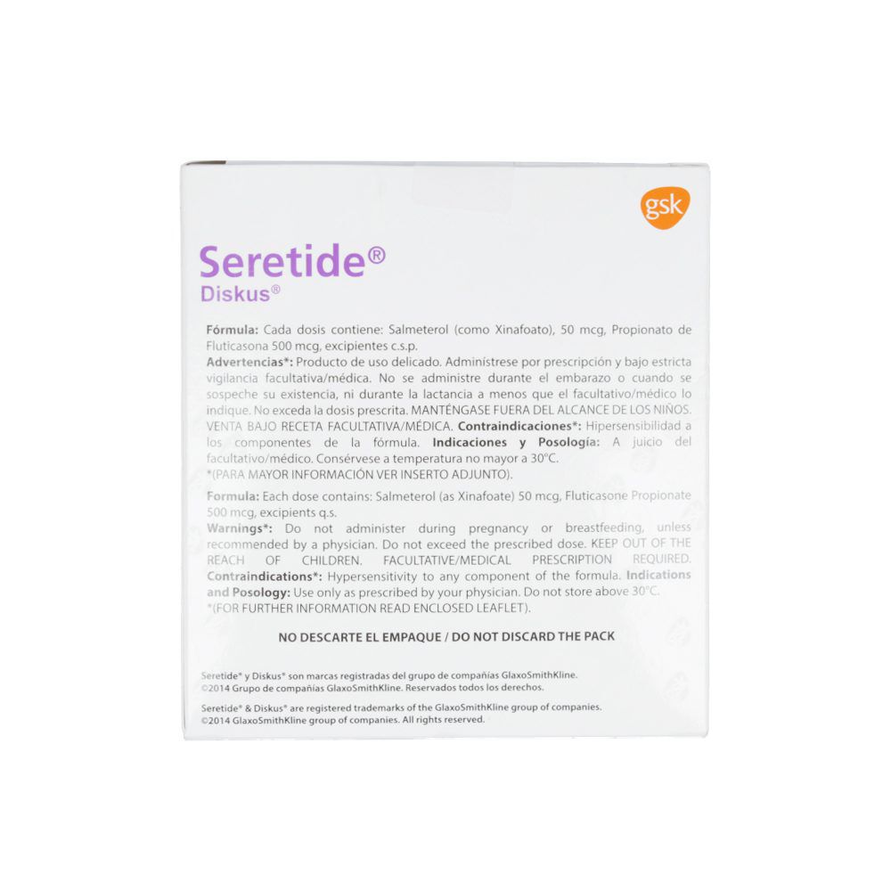 Seretide Diskus Polvo Para Inhalación (50Mcg+500Mcg) Frasco X 60Dosis