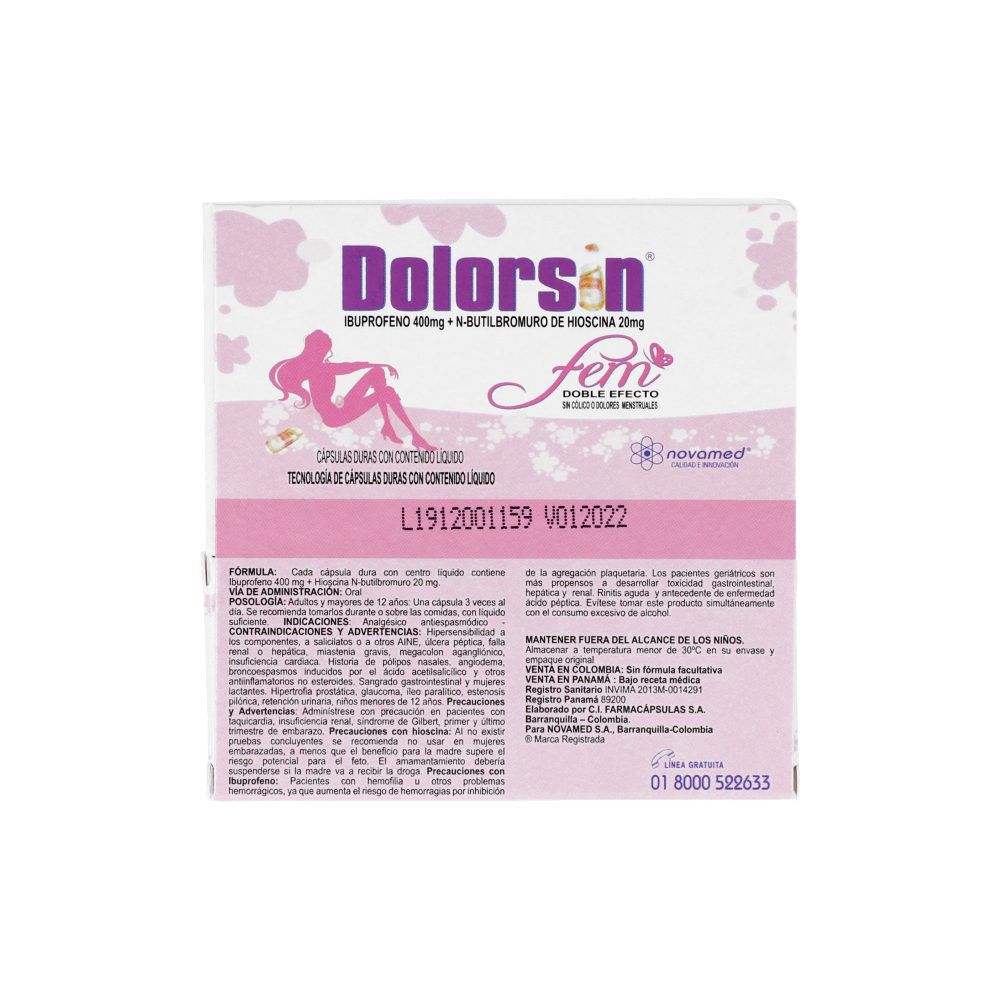 Dolorsin Fem Capsula Promoción Pague 3 Lleve 4 Caja X 1 paquete