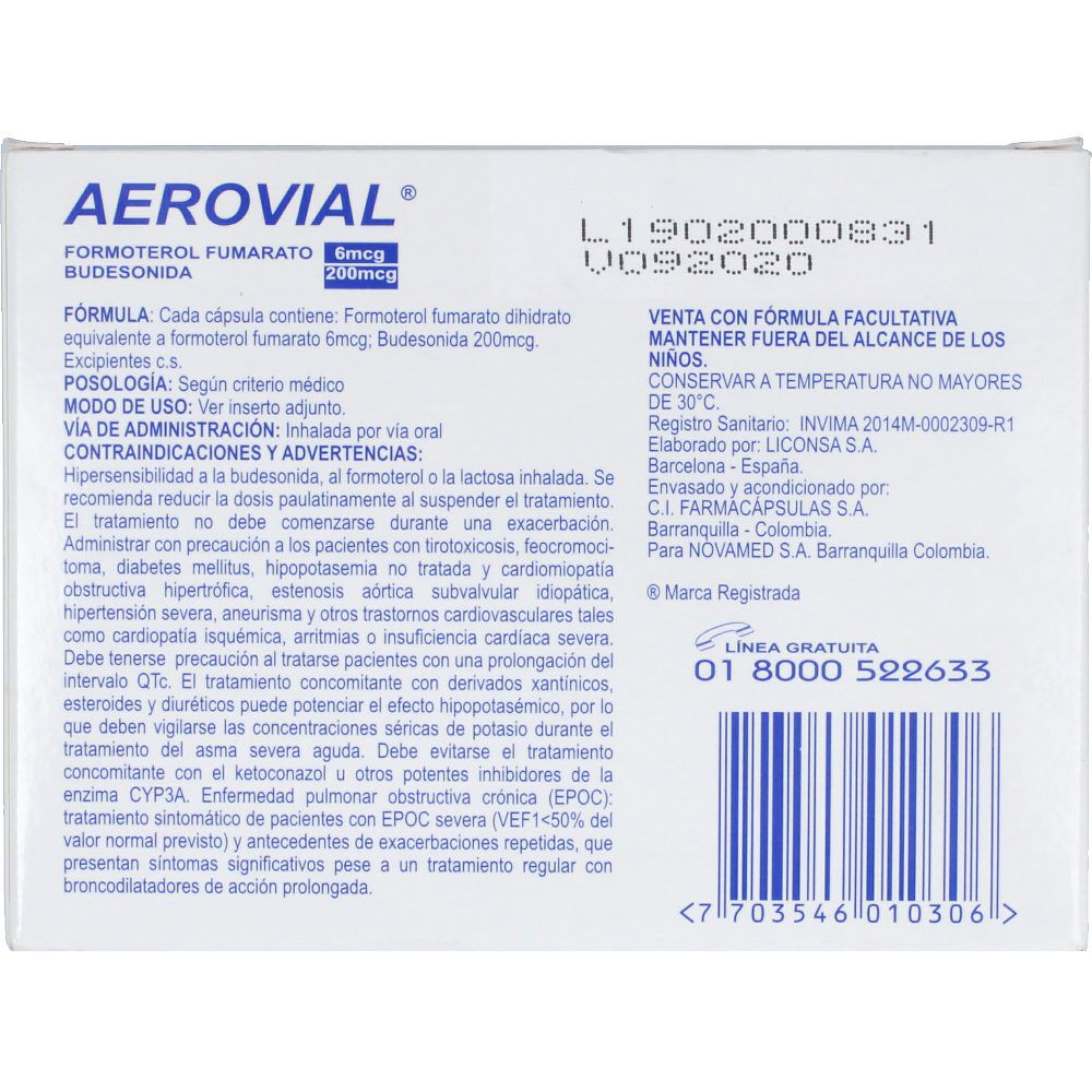 Aerovial Con Inhalador Cápsulas Polvo Seco Para Inhalar (200Mcg+6Mcg ...