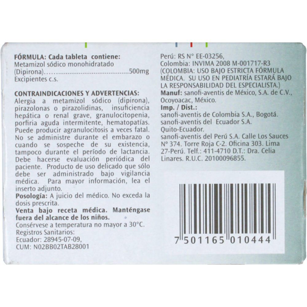 Novalgina 500Mg Blister X 10 Tabletas