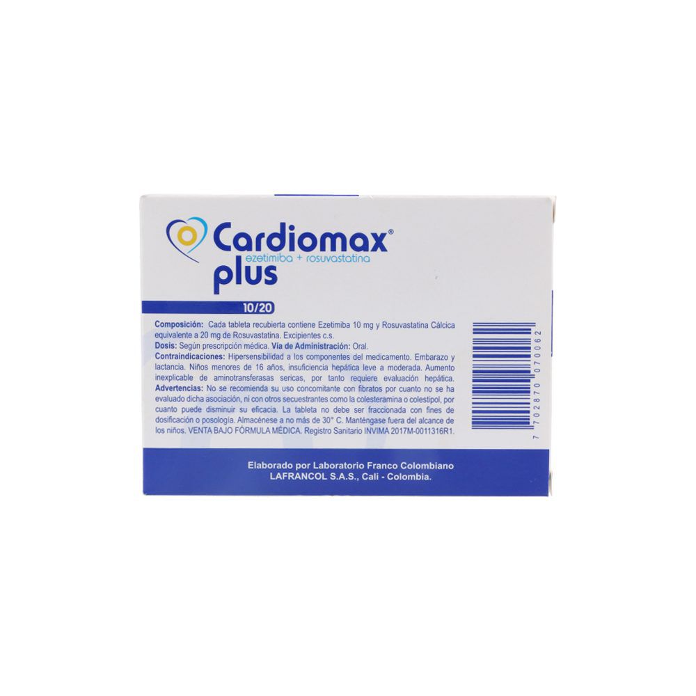 Cardiomax Plus Tabletas Recubiertas 10/20Mg Caja X 28