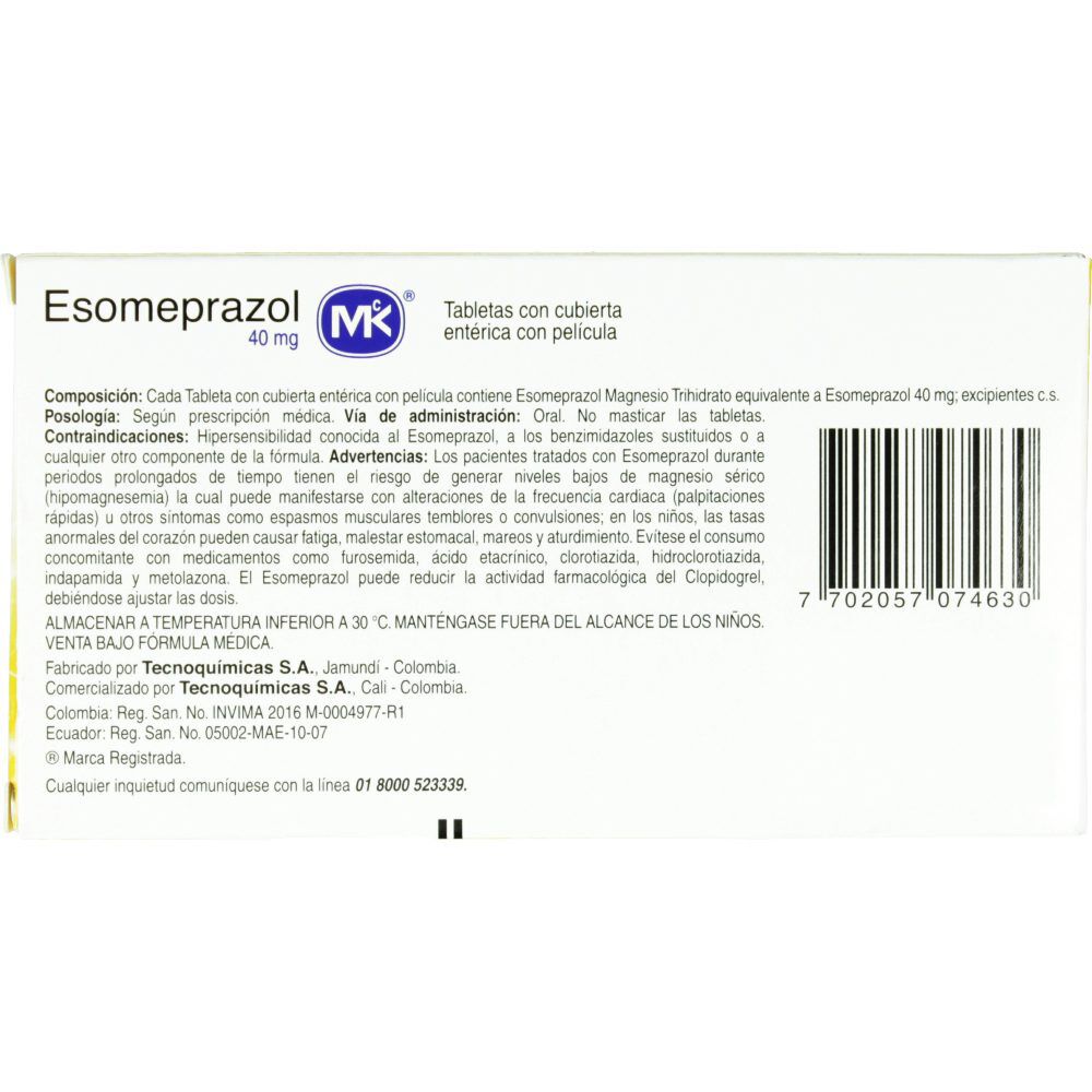 Esomeprazol 40Mg Tableta Liberación Retardada Caja X 10 Tabletas
