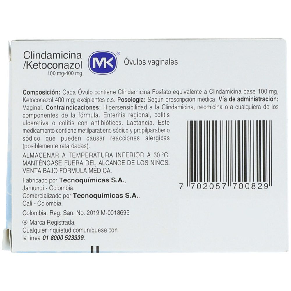Clindamicina+Ketoconazol 100Mg/400Mg Ovulos Caja X 7 Ovulos