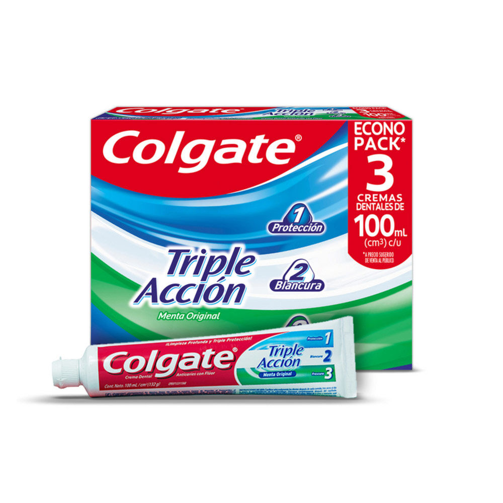 Crema Dental Econopack Triple Acción Menta Original Caja X 3 Tubos X 100 mL