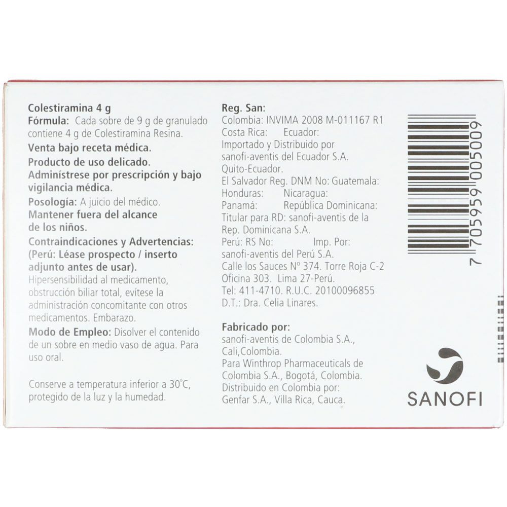 Colestiramina Winthrop 4Gr Granulado Sobre