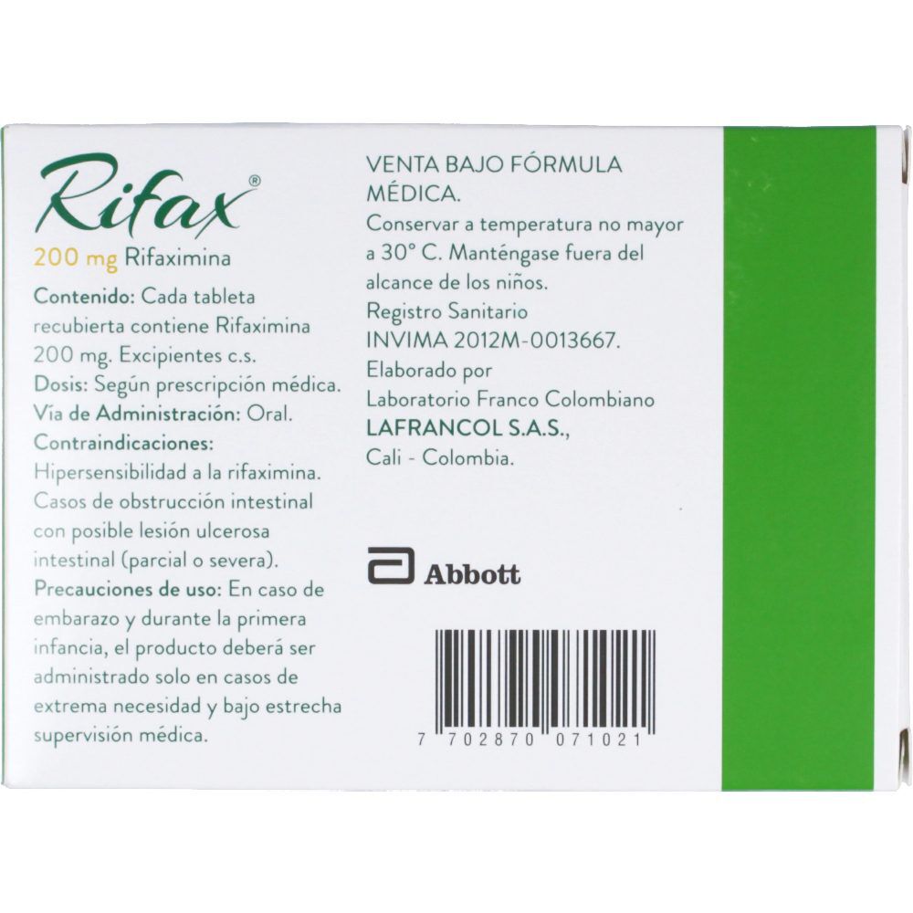 Rifax 200Mg Caja X 12 Tabletas Recubiertas