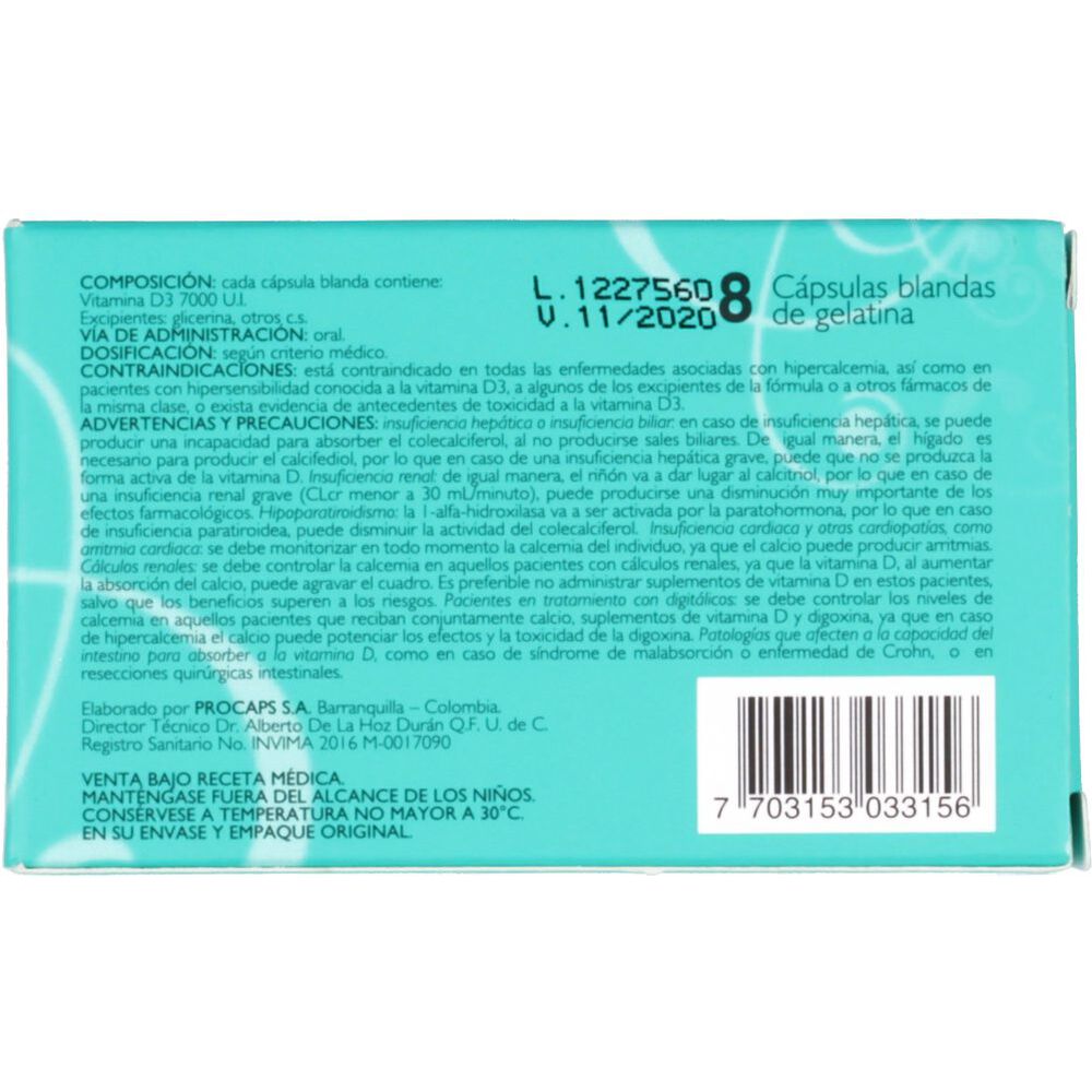 Deferol Vitamina D3 7000Ui Caja X 8 Cápsulas Blandas