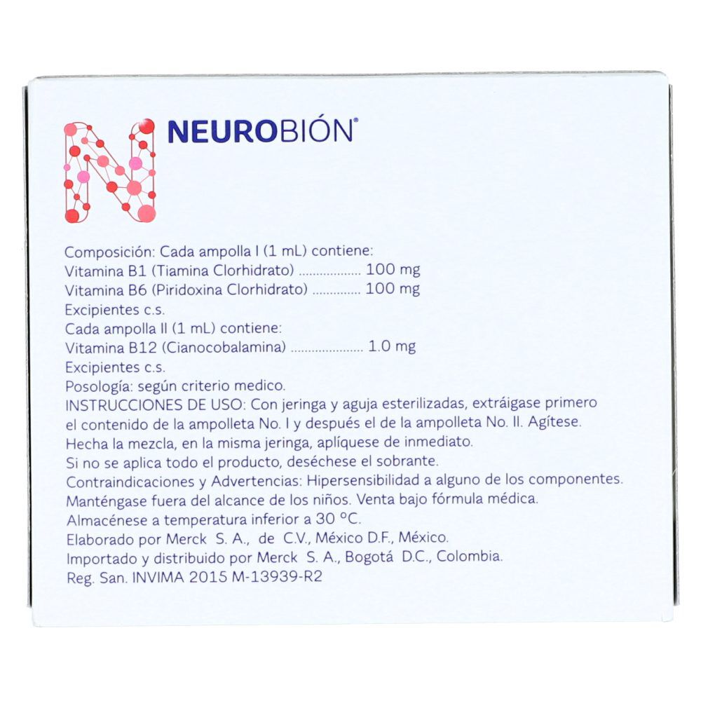 Neurobion Solución Inyectable 100 / 100 / 1 MG Caja x 3 ampollas I (1mL) + 3 ampollas II (1mL)