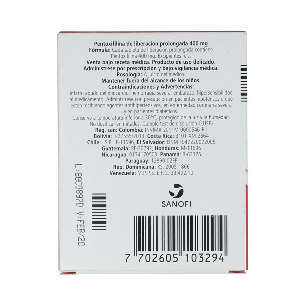 Pentoxifilina Genfar 400Mg Caja X 30 Tabletas De Liberación Prolongada