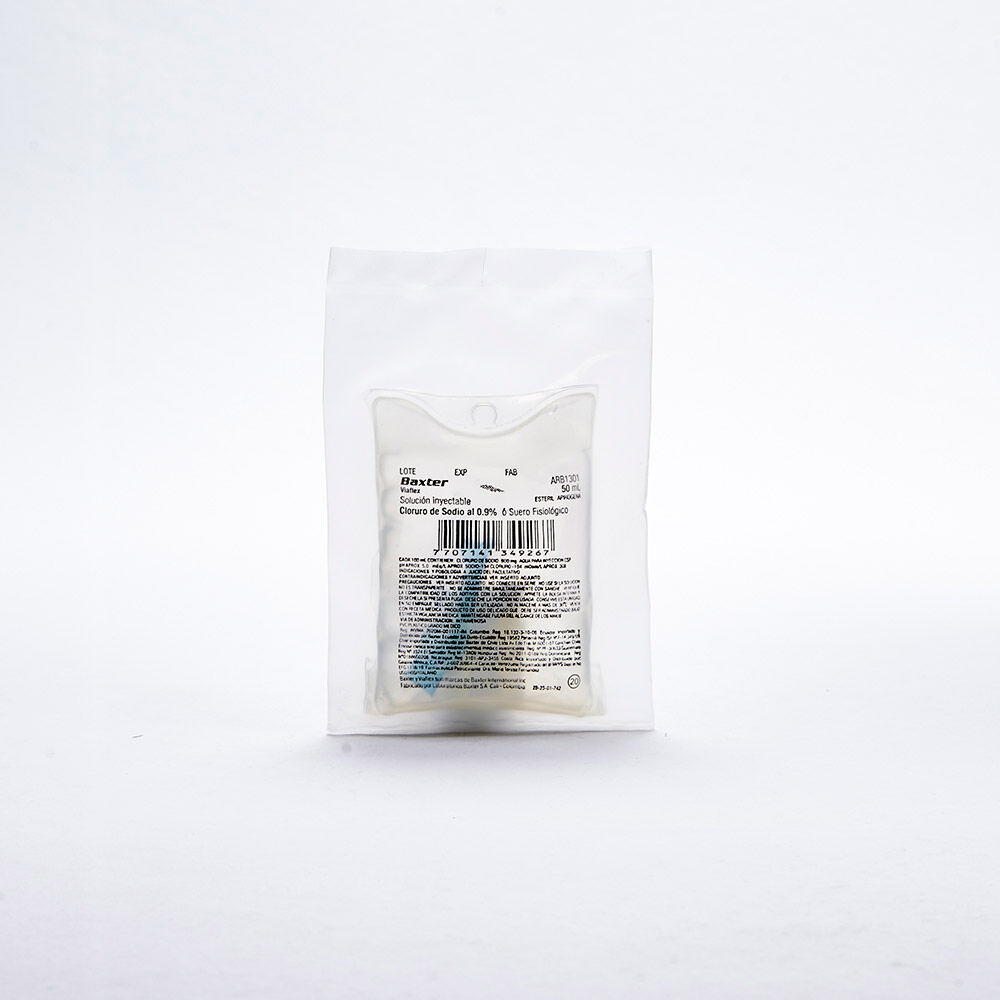 Cloruro Sodio Suero Fisiológico 0.9% Solución Inyectable Baxter Bolsa X 50Ml