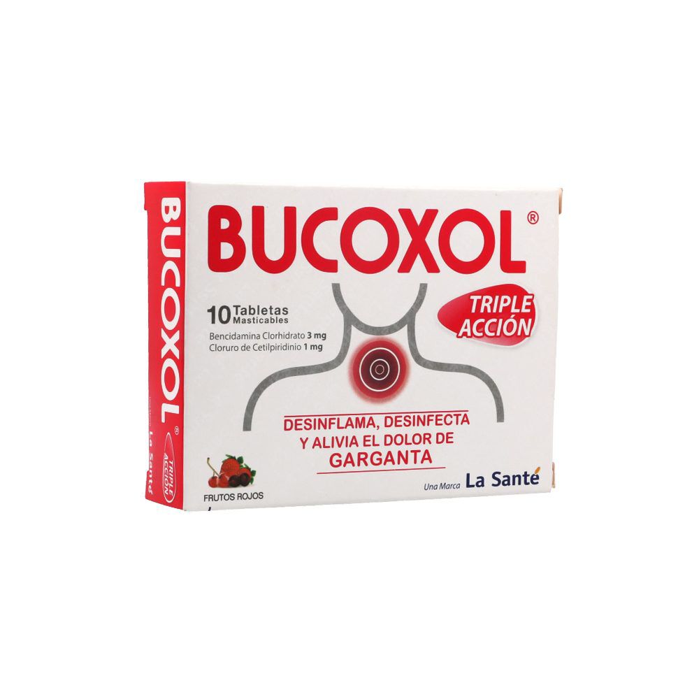 Bucoxol Triple Acción Caja X 10 Tabletas Masticable Frutos Rojos