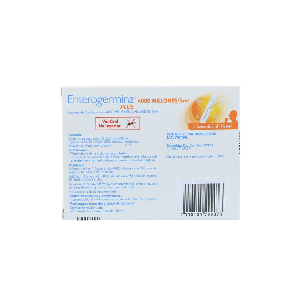 Enterogermina Plus 4000Millones Caja X 5 Frascos X 5mL Suspensión