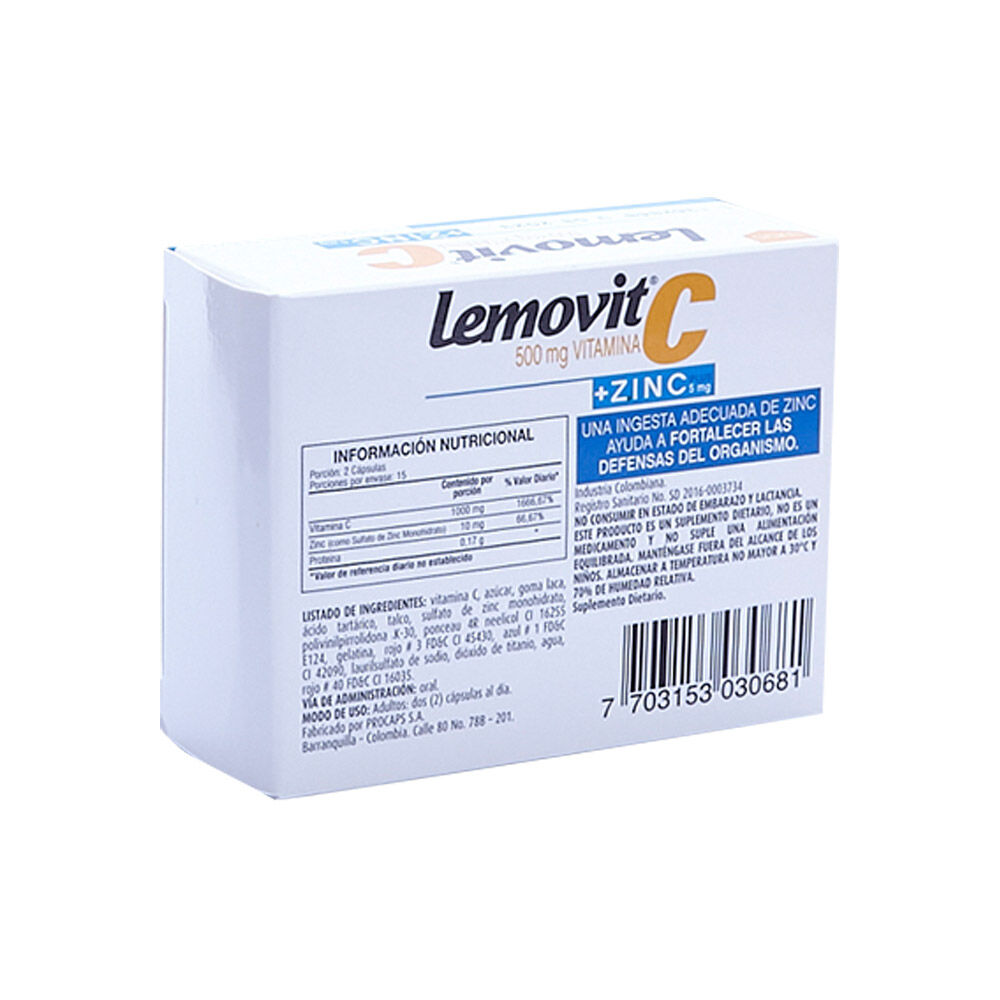 Lemovit C 500Mg+Zinc 5Mg Plus Capsulas Lib Sost CajaX 30