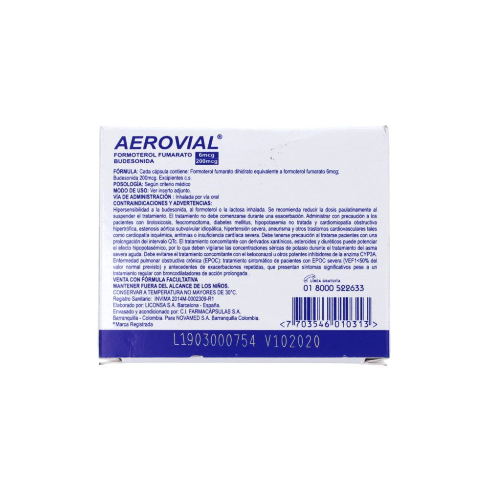 Aerovial Sin Inhalador (200Mcg+6Mcg)/Dosis Sin Inhalador Cápsulas Polvo ...