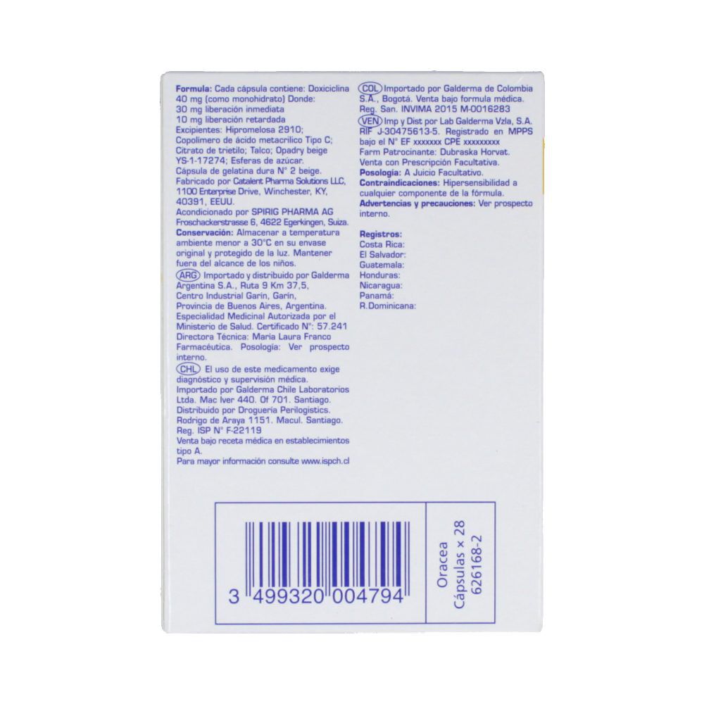 Oracea Cápsulas Liberación Modificada 40Mg Caja X 28