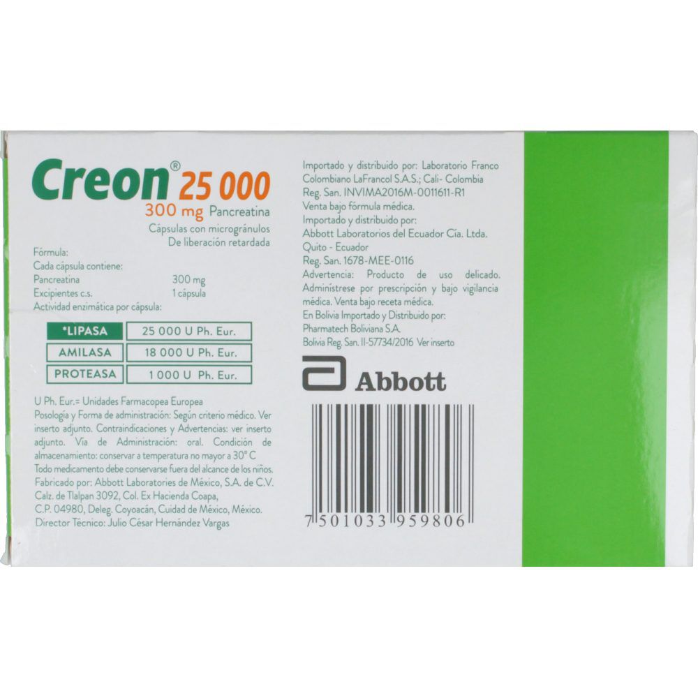 Creon 25000 300Mg Caja X 20 Cápsulas Liberación Retardada
