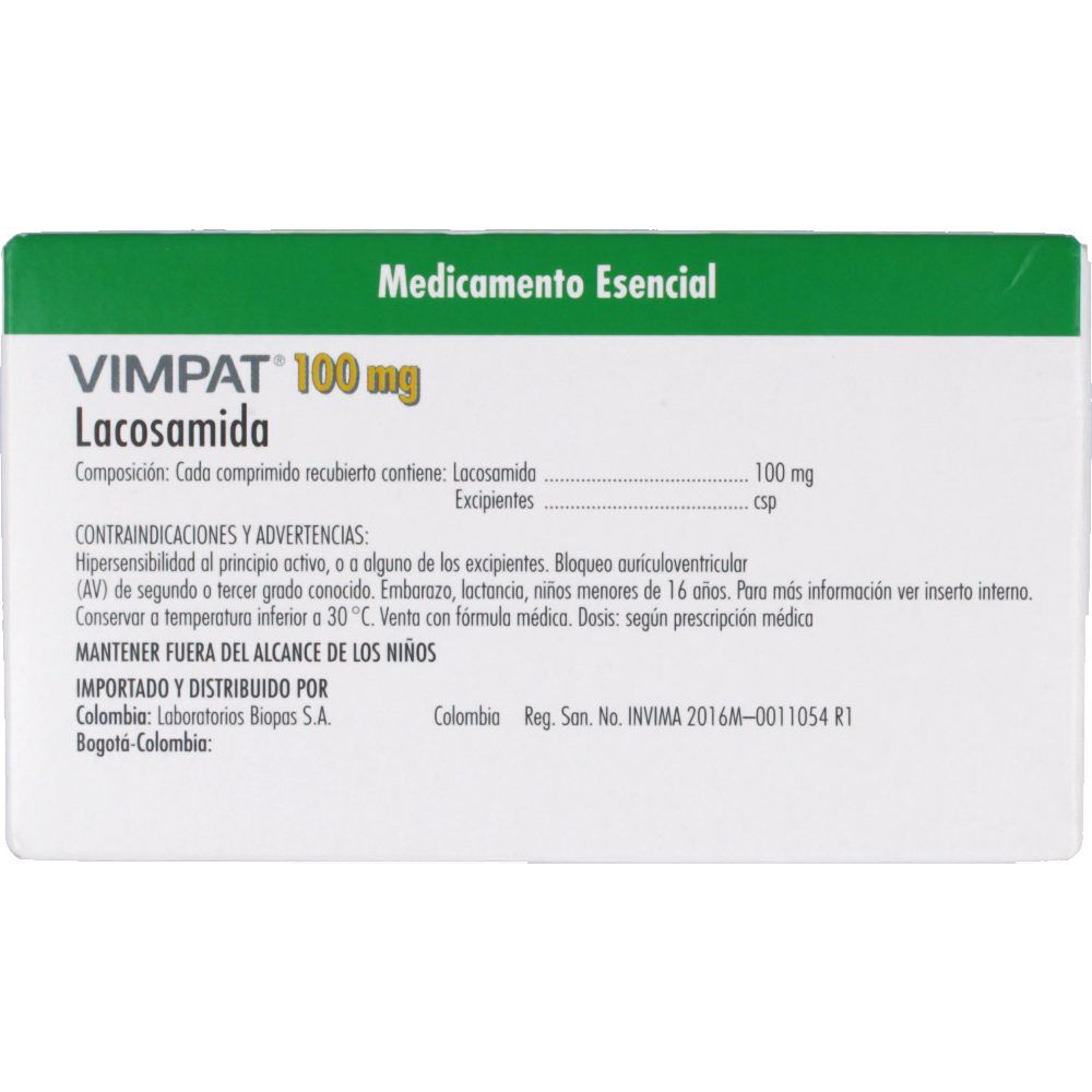 Vimpat 100Mg Caja X 28 Tabletas Recubiertas