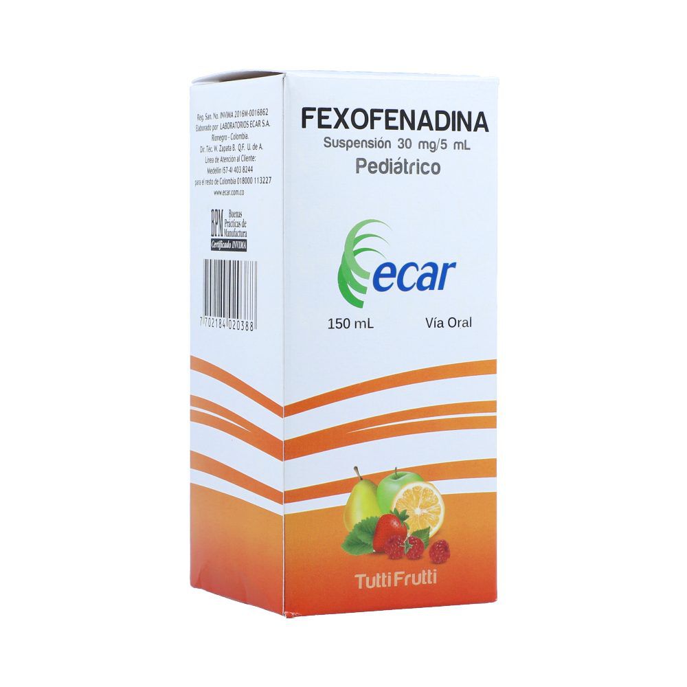 Fexofenadina 30Mg/5mL(0.6%) Suspensión Oral Frasco X 150mL Ecar Tutti ...