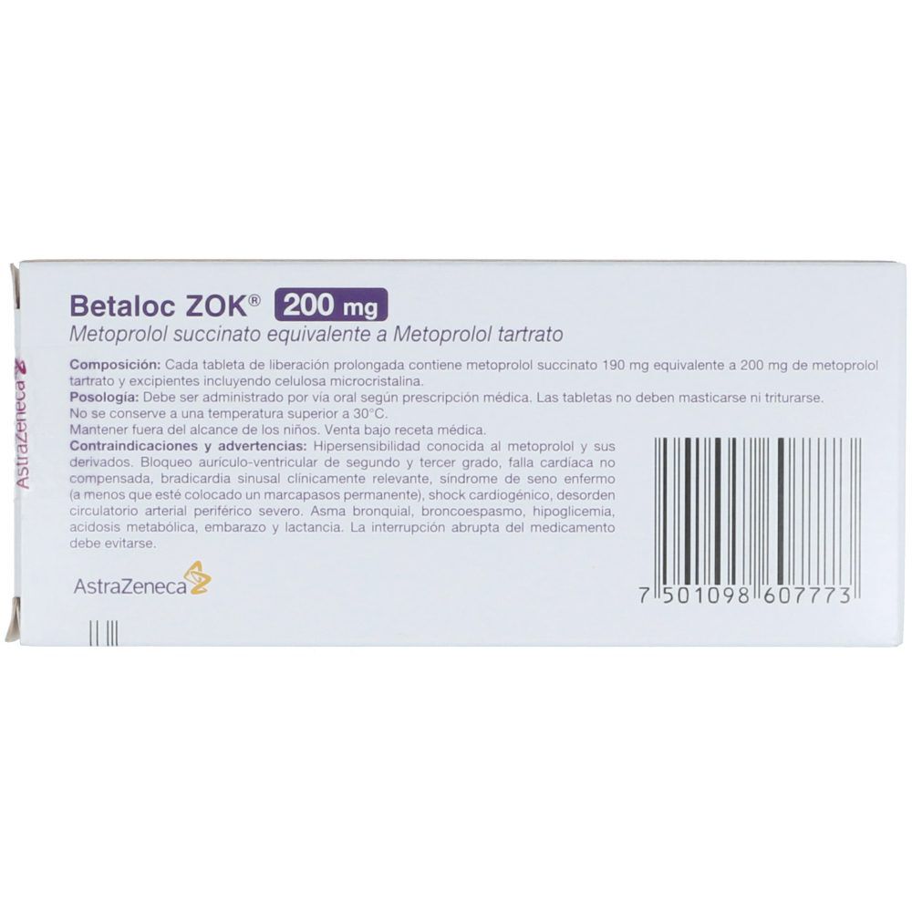 Betaloc Zok 200Mg Caja X 30 Tabletas Liberación Prolongada
