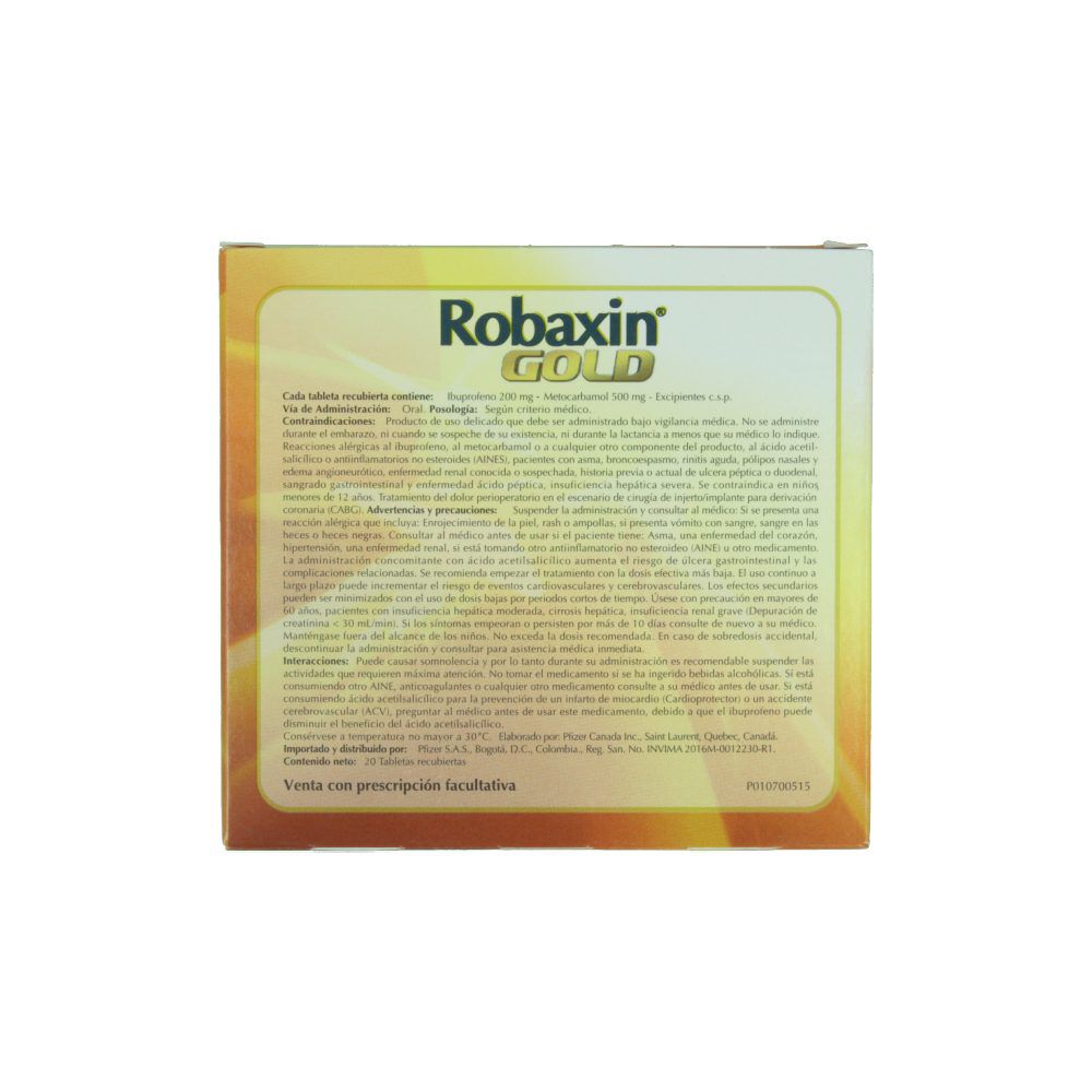 Robaxin Gold Caja X 20 Tabletas Recubiertas