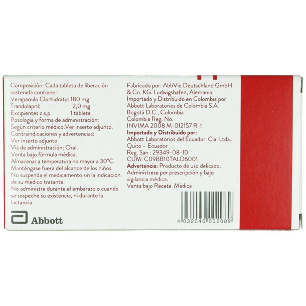 Tarka Sr 180Mg+2Mg Caja X 14 Tabletas Liberación Prolongada