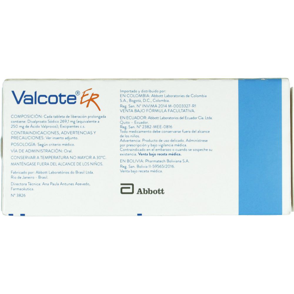 Valcote Er Tabletas Liberación Prolongada 250Mg Caja X 30