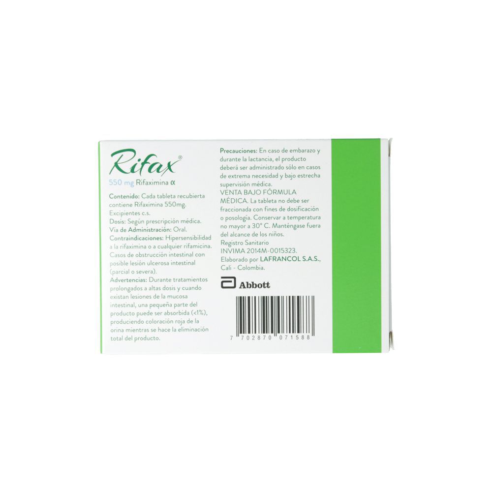 Rifax 550Mg Caja X 28 Tabletas Recubiertas