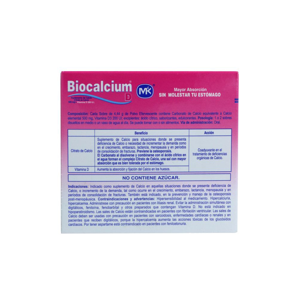 Biocalcium D Polvo Efervescente 500Mg+200Ui Caja X 30 Sobres X 4,44 Gr