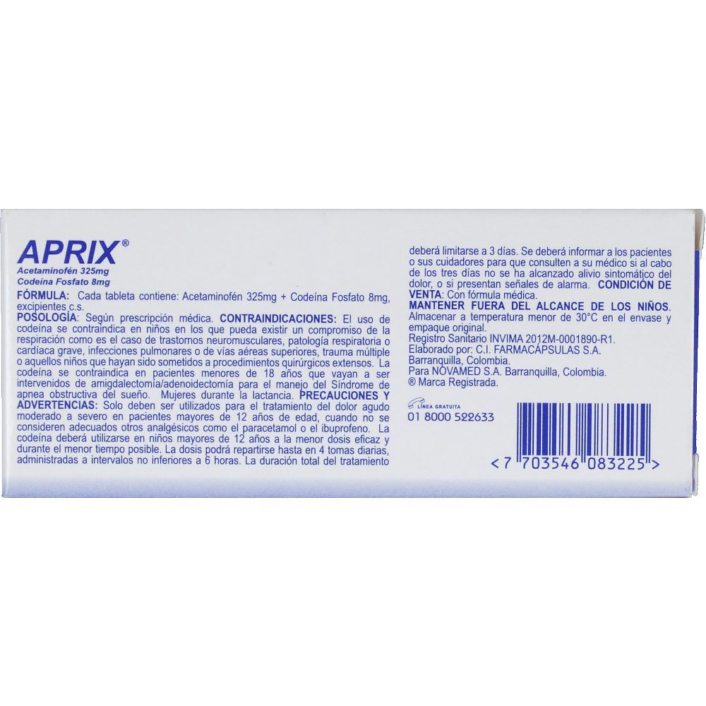 Aprix (325+8)Mg Caja X 20 Tabletas