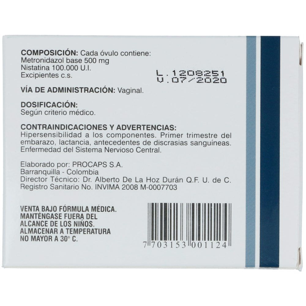Metrozin Nistatina 500Mg+100000Ui Caja X 10 Ovulos
