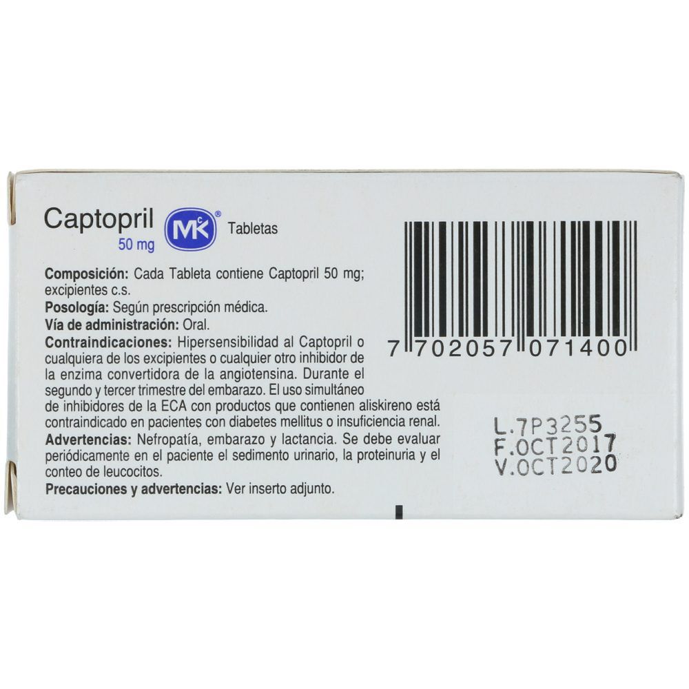 Captopril Mk 50Mg Caja X 30 Tabletas