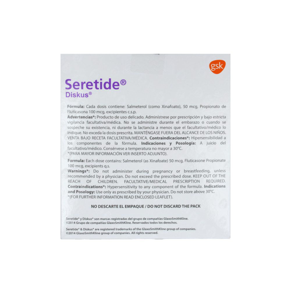 Seretide Diskus (50Mcg+100Mcg)/Dosis Frasco X 60Dosis Cápsula Polvo ...