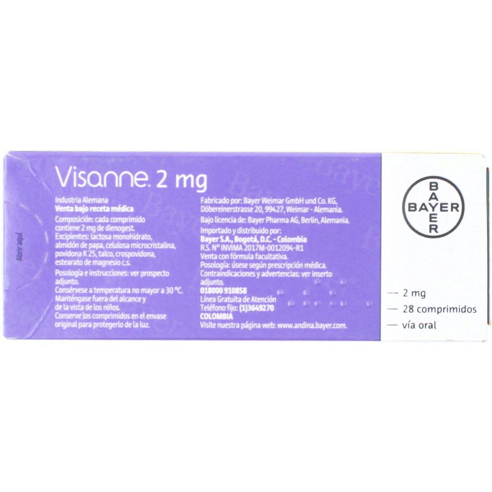Visanne 2Mg Caja X 28 Tabletas