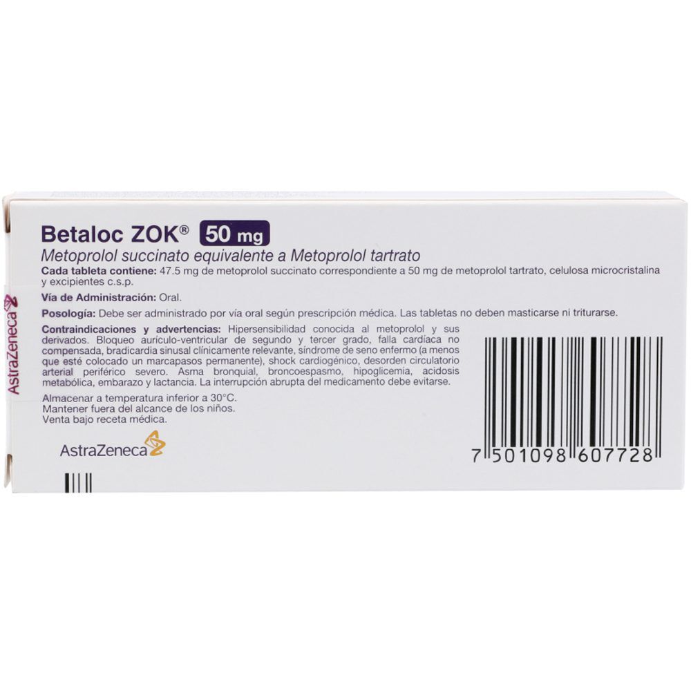 Betaloc Zok Tabletas Liberación Prolongada 50Mg Caja X 30