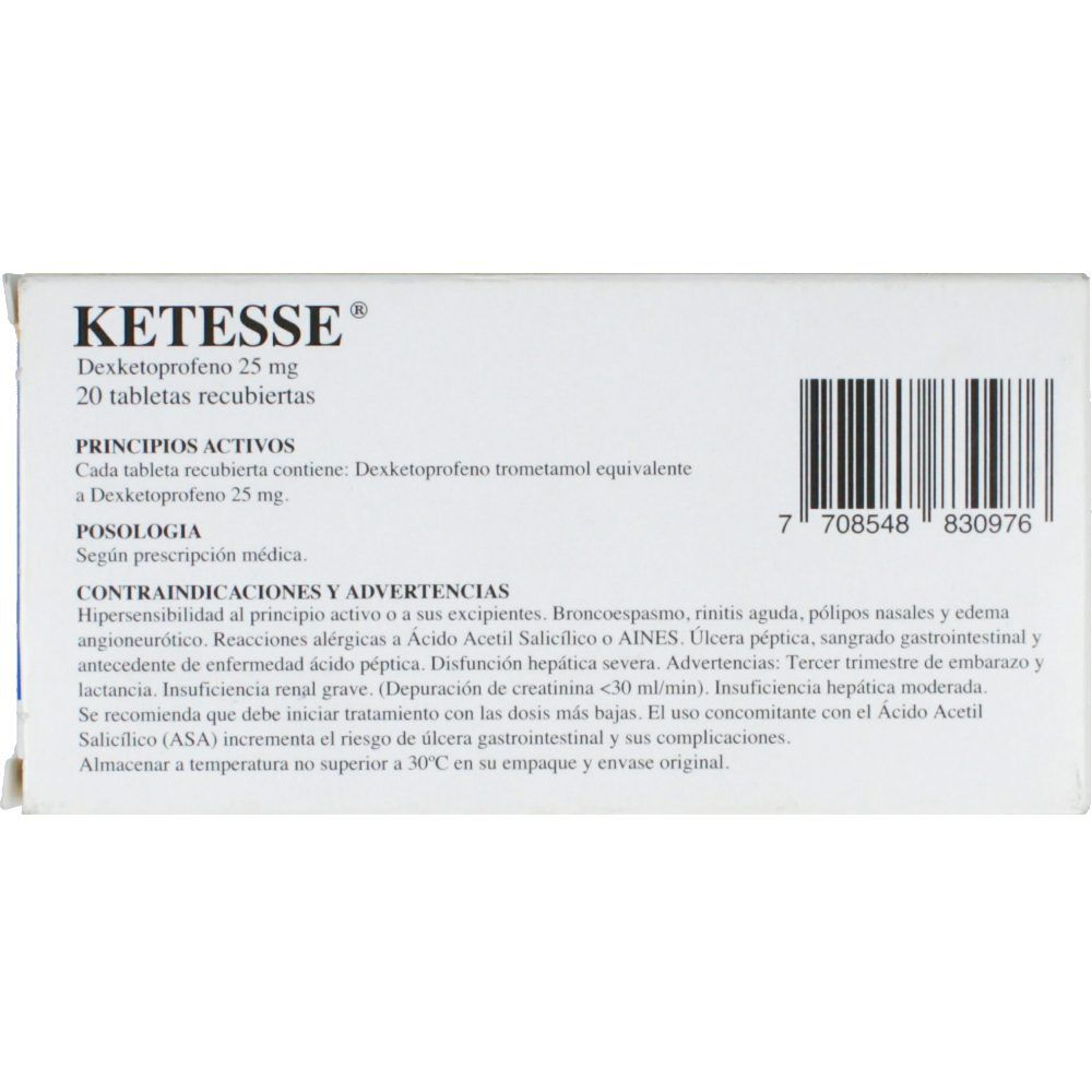 Ketesse Tabletas Recubiertas 25Mg Caja X 20