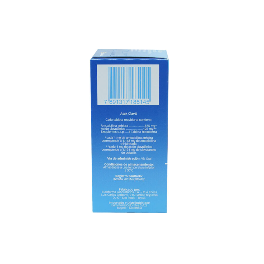 Atak Clav (875+125)Mg Tabletas Recubiertas Frasco X 14