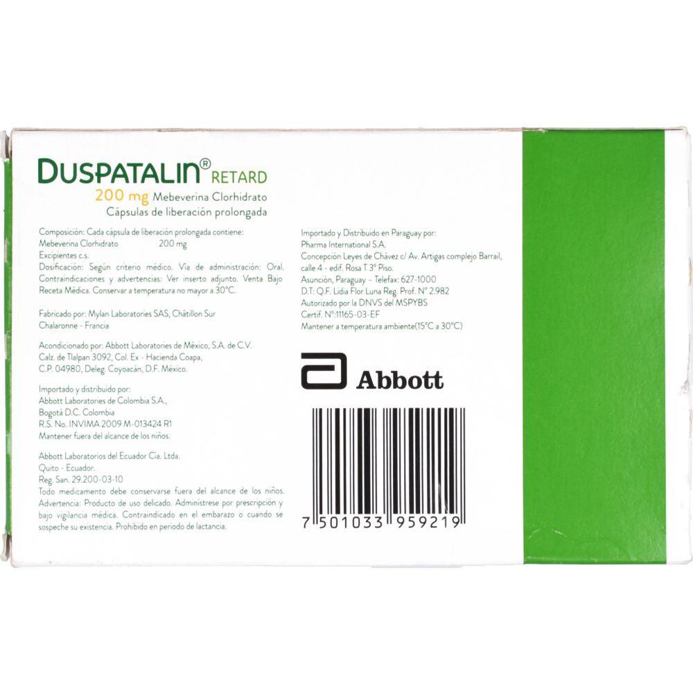 Duspatalin Retard Cápsulas Liberación Prolongada 200Mg Caja X 30