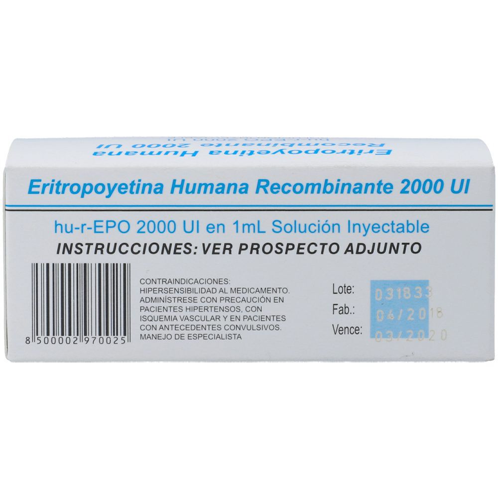 Eritropoyetina Humana Recom 2000Ui/mL Solución Inyectable Delta X 1 Ampolla